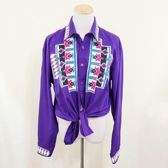 Vintage | Tops | Vintage Southwestern Western Shirt Purple Glitter ...